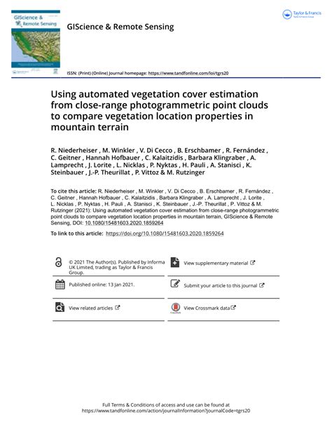 Pdf Using Automated Vegetation Cover Estimation From Close Range Photogrammetric Point Clouds