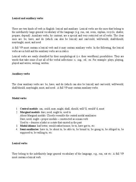 Lexical And Auxiliary Verbs Pdf Verb Object Grammar