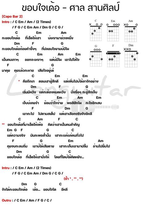 คอร์ดเพลง ขอบใจเด้อ ศาล สานศิลป์ [คอร์ดเพลงง่ายๆ] เล่นกีต้าร์ ในปี 2023 หนังสือเพลง เพลง
