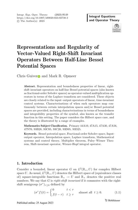Pdf Representations And Regularity Of Vector Valued Right Shift Invariant Operators Between