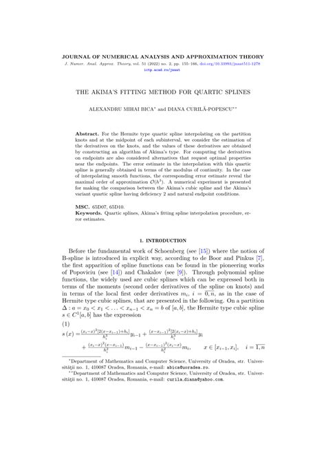 Pdf The Akimas Fitting Method For Quartic Splines