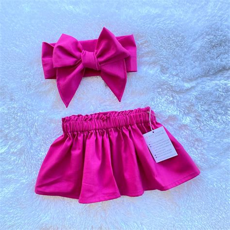 Hot Pink Skirt Baby Skirt Babe Skirt Baby Girl Outfit Skirt Bow Headwrap Baby Headwrap