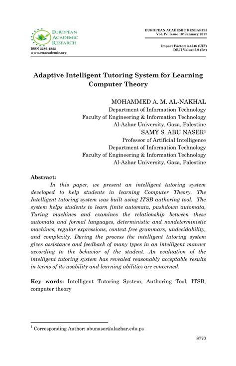 Pdf Adaptive Intelligent Tutoring System For Learning Computer Theory