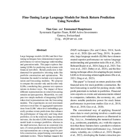 Fine Tuning Large Language Models For Stock Return Prediction Using Newsflow ACL Anthology