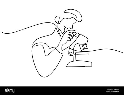 Hand Drawing One Single Continuous Line Of Scientist Science Theme Isolated On White Background