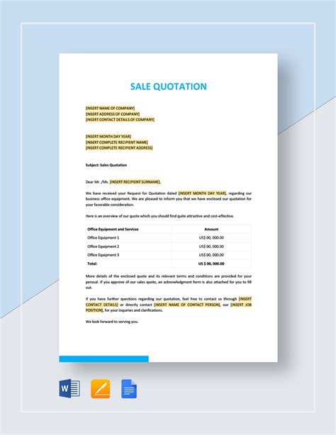 Sale Quotation Template Google Docs Google Sheets Word Apple Pages Template Net
