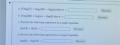 solved a ﻿if log8 7 log8 19 log8 n ﻿then n previewb ﻿if