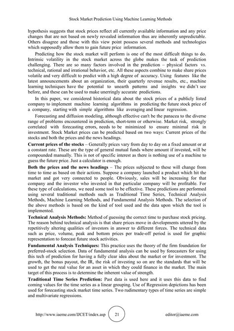 Stock Market Prediction Using Machine Learning Methods Pdf
