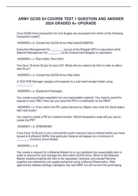 Army Gcss S4 Course Test 1 Question And Answer 2024 Graded A Upgrade