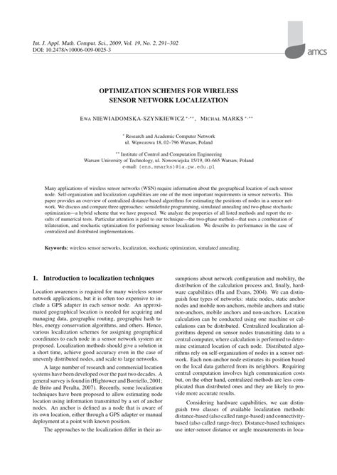 Pdf Optimization Schemes For Wireless Sensor Network Localization