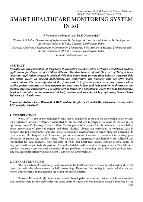 Pdf Smart Healthcare Monitoring System In Iot