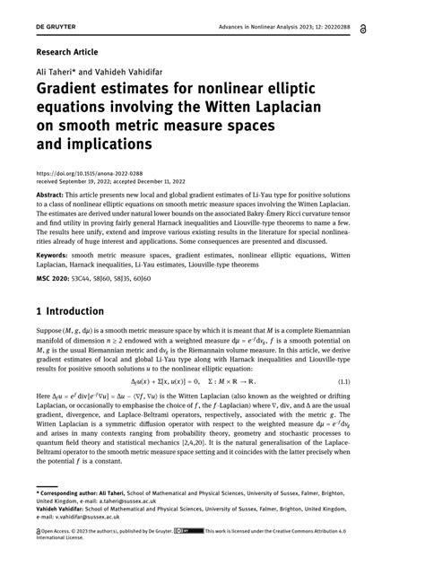 Pdf Gradient Estimates For Nonlinear Elliptic Equations Involving The