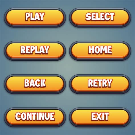 Premium Vector Game Ui Set Of Yellow Buttons In Cartoon Style Gui To Build 2d Games Cartoon