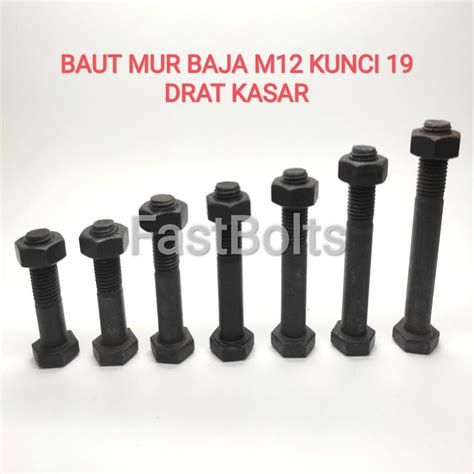 Jual Baut Dan Mur Baja 19 M12 Drat Kasar Panjang 5 5 10cm Shopee Indonesia