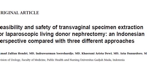 Publikasi Penelitian Feasibility And Safety Of Transvaginal Specimen Extraction For Laparoscopic