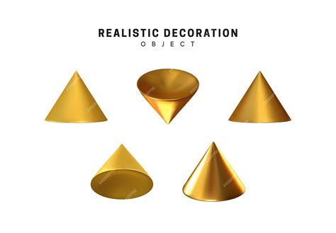 Premium Vector Cone In Gold Metalic Realistic Geometric Shapes Golden Decorative Design