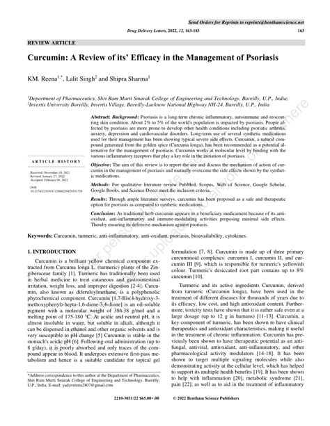 Pdf Send Orders For Reprints To Reprints Curcumin