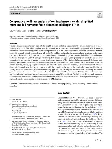Comparative Nonlinear Analysis Of Confined Masonry Walls Simplified Micro Modelling Versus