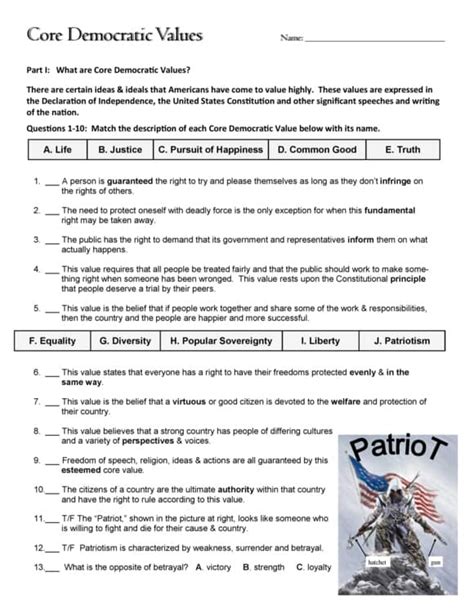 Core Democratic Values Characteristics Of Democracy Guided Inquiry And Form