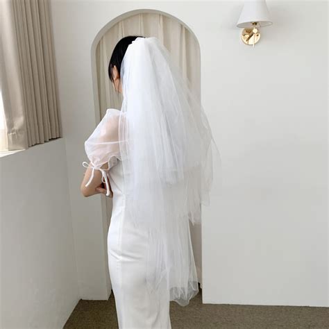 모반디 당일발송 캉캉 이중 웨딩 베일 화이트 면사포 셀프웨딩 브라이덜샤워 소품