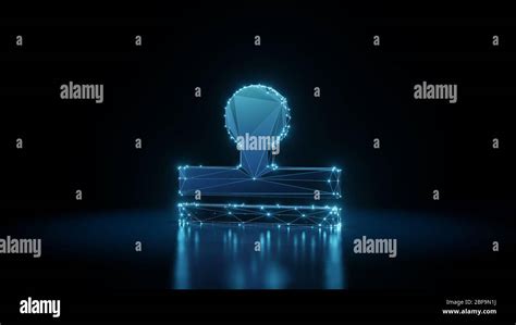 3d Rendering Wireframe Digital Techno Neon Glowing Symbol Of Stamp With