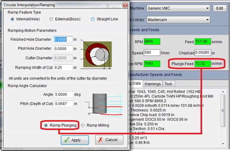 Hsmadvisor Help Topics Circular Interpolation Ramping Calculator
