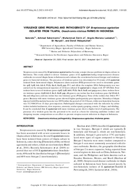 Pdf Virulence Gene Profiling And Pathogenicity Of Streptococcus Agalactiae Isolated From