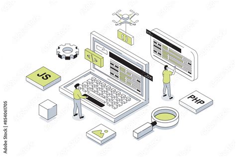 Website Creating 3d Isometric Concept In Outline Isometry Design For Web People Creating Ui Ux