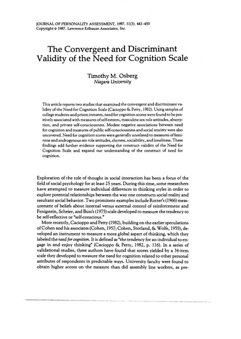 Pdf The Convergent And Discriminant Validity Of The Need For Cognition Scale