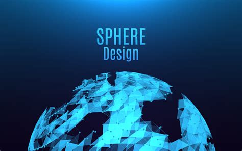 추상적인 영역 폭발입니다 미래의 빛나는 구체를 파괴 밝은 삼각형 및 파란 배경에 점 트렌디한 벡터 일러스트 레이 션 3차원 형태에 대한 스톡 벡터 아트 및 기타 이미지