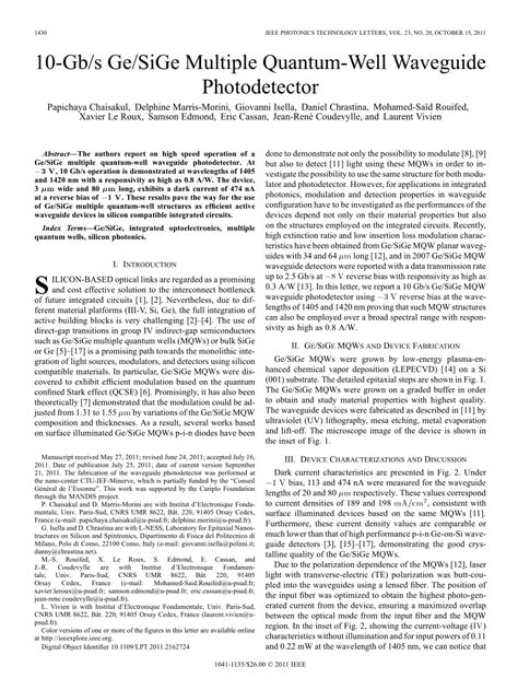 Pdf 10gb S Ge Sige Multiple Quantum Well Waveguide Photodetector