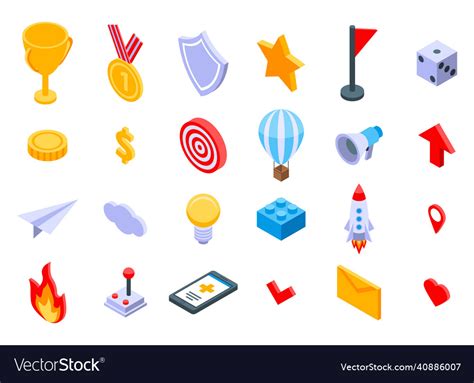 Gamification Icons Set Isometric Style Royalty Free Vector