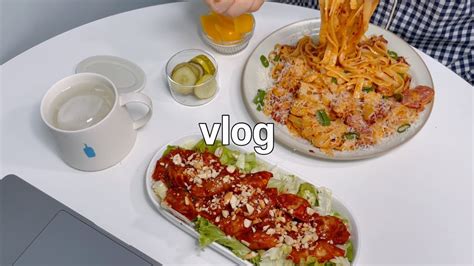 Engvlog🍝오일파스타랑 만두강정샐러드 먹는 일상 집순이의 집밥 요리브이로그 삼겹살김치말이 냉라면 라볶이 순대