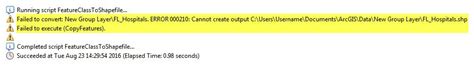Problem The Feature Class To Shapefile Tool Fails To Execute When The Input Feature Class