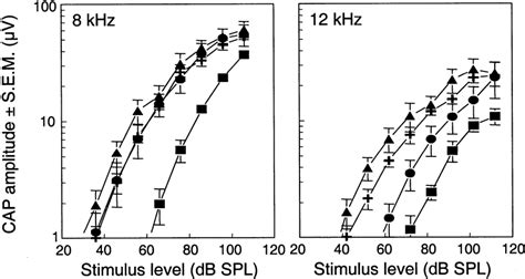 Cap Amplitude Growth Curves With Stimulus Level For 8 And 12 Khz After Download Scientific