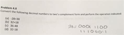 Solved Convert The Following Decimal Numbers To Twos