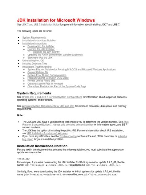 Jdk Installation For Microsoft Windows Pdf Java Version History