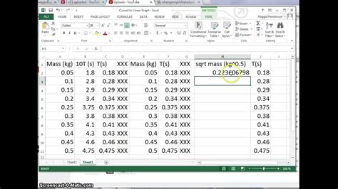 How To Linearise A Curved Graph Using Excel YouTube How To Linearise A Curved Graph Using Excel YouTube