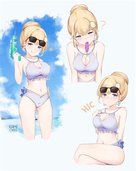 Rule 34 Artist Signature Beach Blonde Female Blonde Hair Hololive