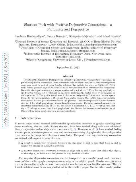 shortest path with positive disjunctive constraints a parameterized perspective pdf time