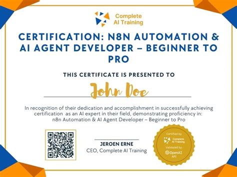Certification N8n Automation And Ai Agent Developer Beginner To Pro