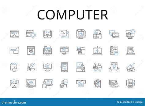 Computer Line Icons Collection Laptop Desktop Machine Workstation