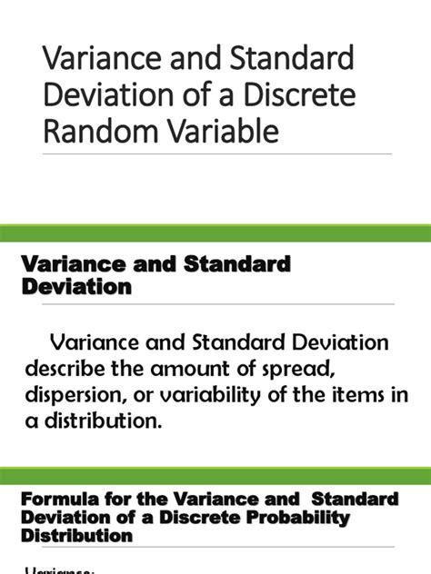 Variance And Standard Deviation Of A Discrete Random Variable Pdf Variance Standard Deviation
