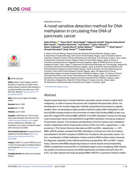 Pdf A Novel Sensitive Detection Method For Dna Methylation In Circulating Free Dna Of