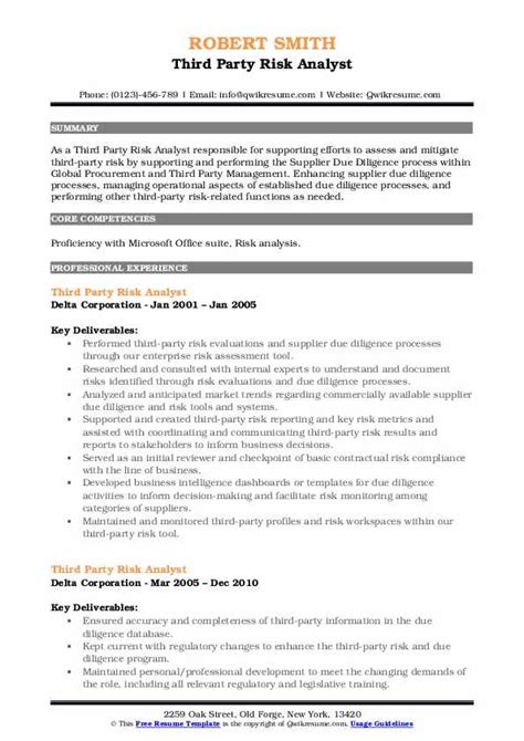 Third Party Risk Analyst Resume Samples QwikResume