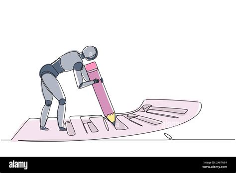 Continuous One Line Drawing Robots Standing Near Big Checklist And Fills Out Questionnaire With