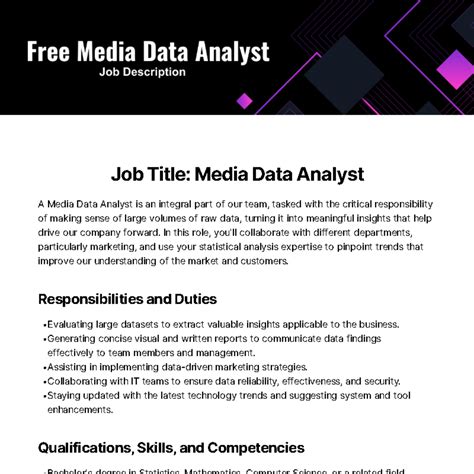 Free Media Data Analyst Job Description Template To Edit Online