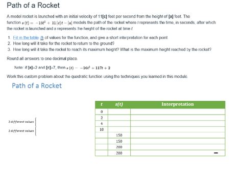 solved path of a rocket a model rocket is launched with an