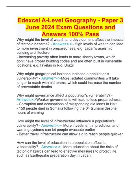 Edexcel A Level Geography Paper 3 June 2024 Exam Questions And