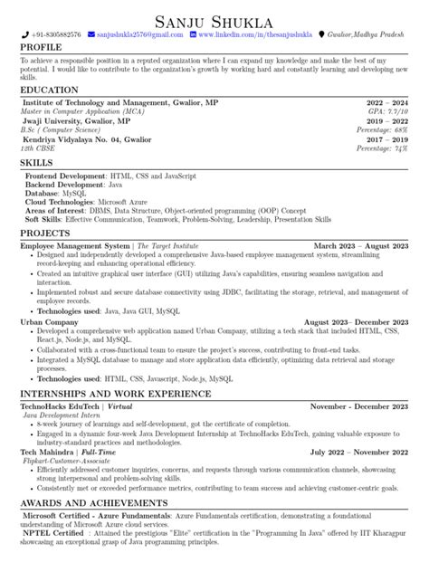 Sanju Resume Pdf Databases My Sql
